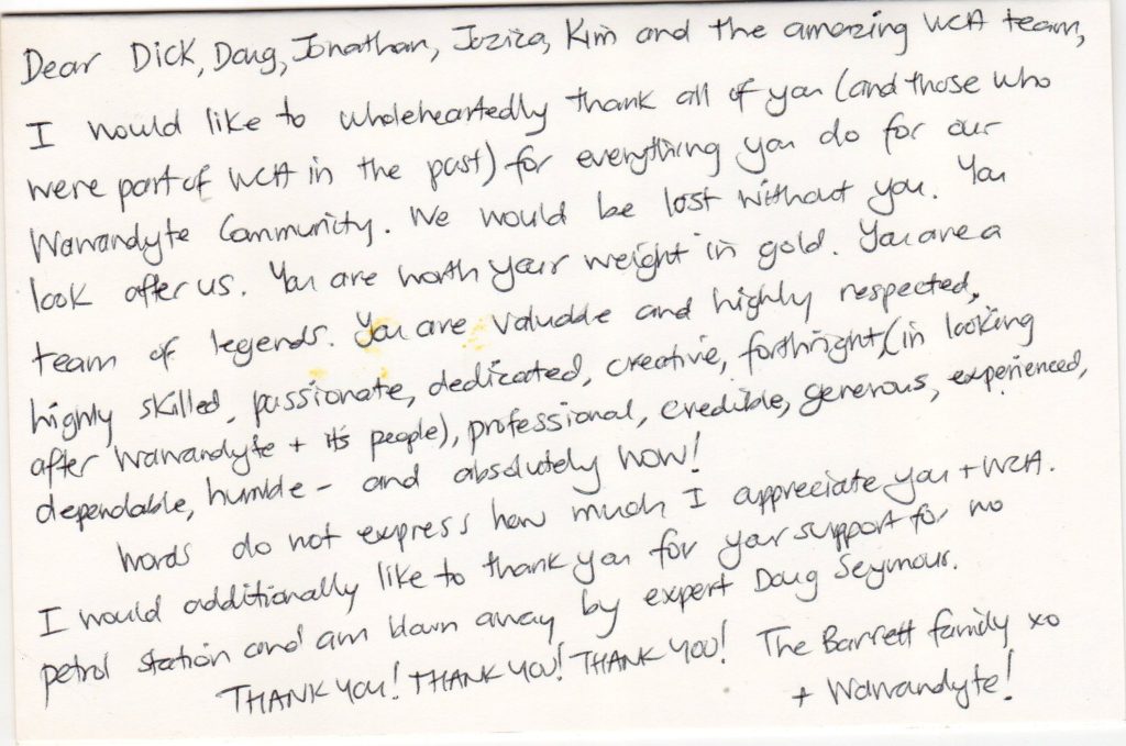 Expression of Thanks! - Warrandyte Community Association